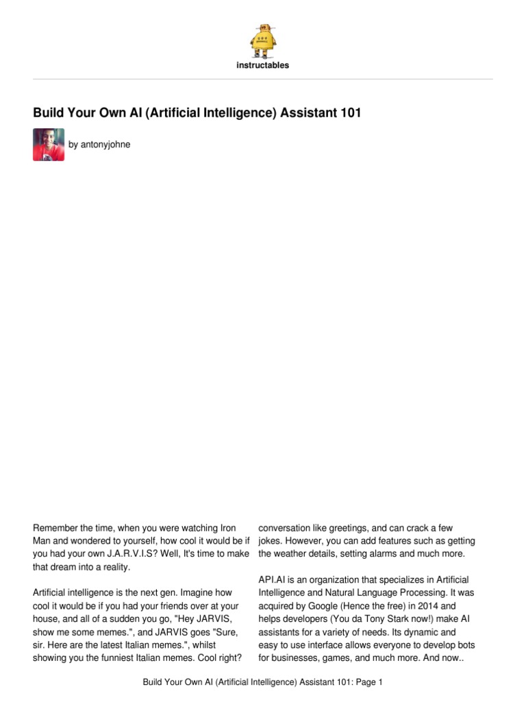 Build Your Own AI (Artificial Intelligence) Assistant 101: Instructables | PDF | Internet Bot ...