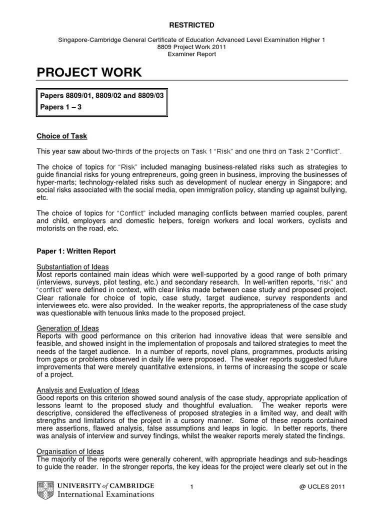 GCE A-Level Project Work Exam Report 2011 | PDF | Case Study | Fluency