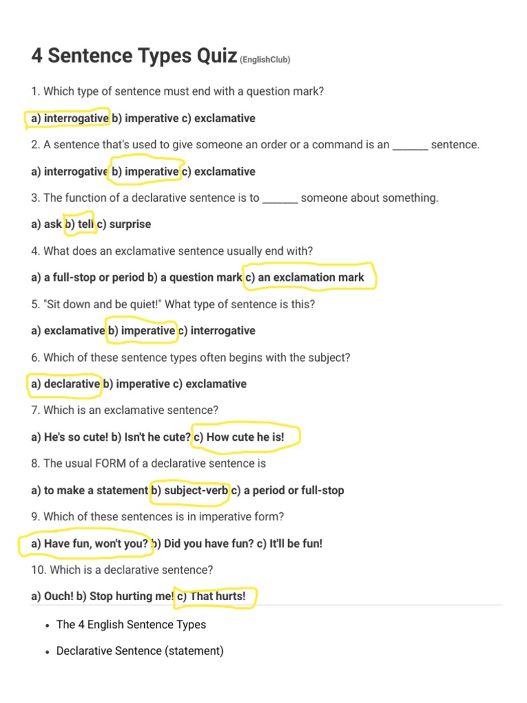 4 Sentence Types Quiz | PDF | Career & Growth | Foreign Language Studies