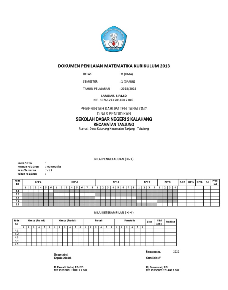 Format Penilaian K13 Matematika KLS V | PDF