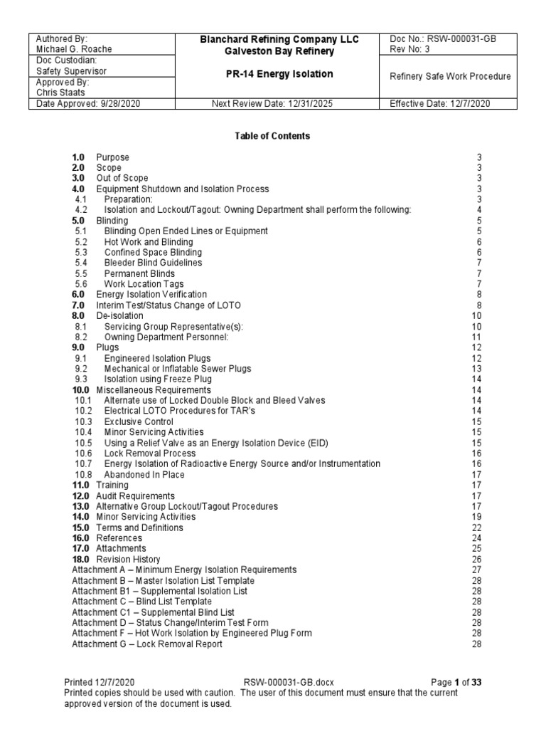 Energy Isolation Procedure | Download Free PDF | Mechanical Engineering ...