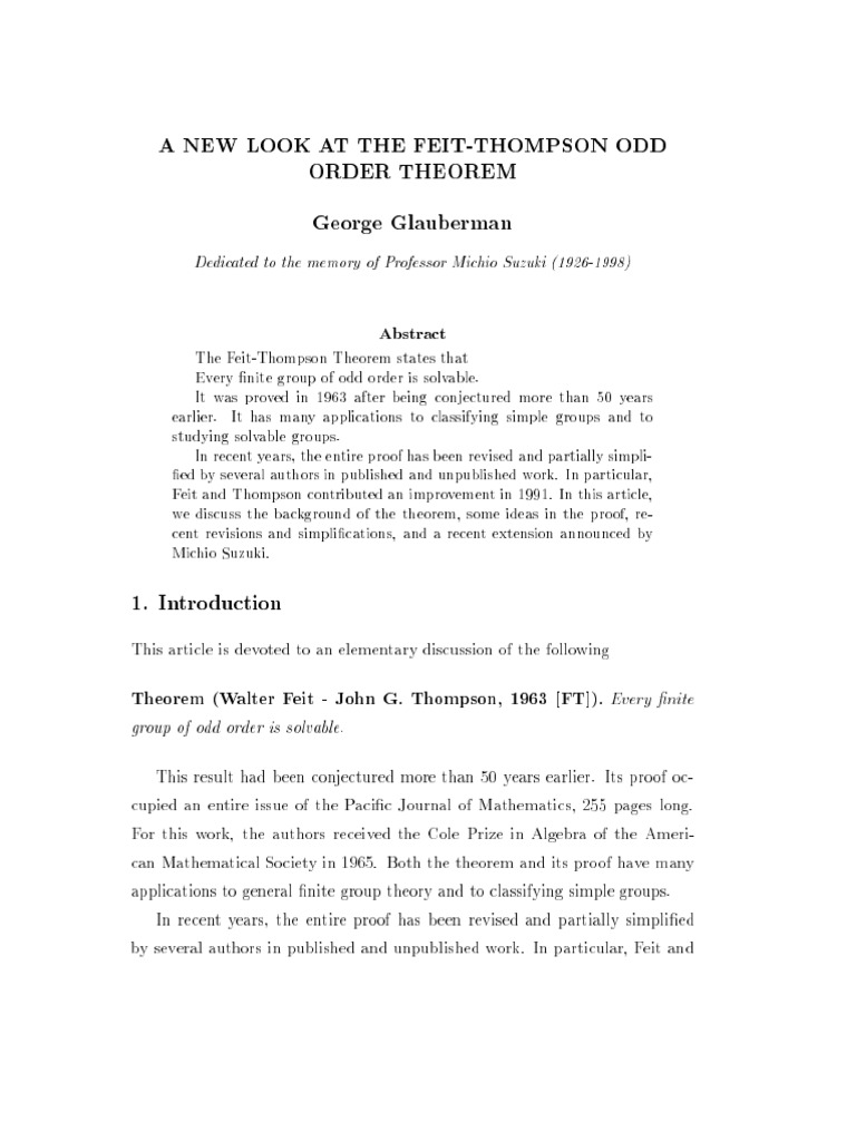 A New Look at The Feit-Thompson Odd Order Theorem George Glauberman ...