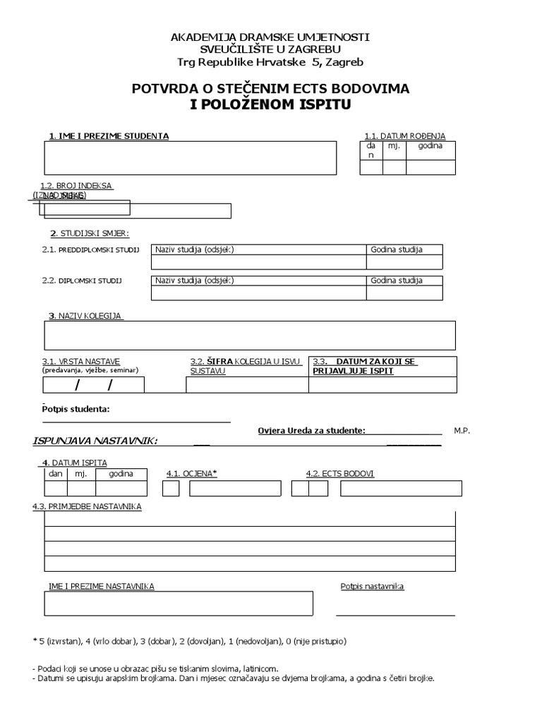 Obrazac PRIJAVNICA ZA ISPIT | PDF