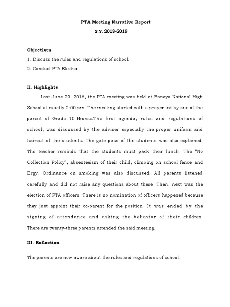 PTA Meeting Report: June 2018 | PDF