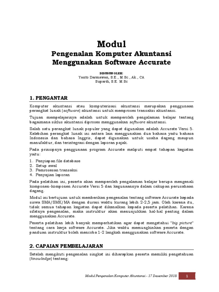Modul Pelatihan Pengenalan Komputer Akuntansi SMK | PDF