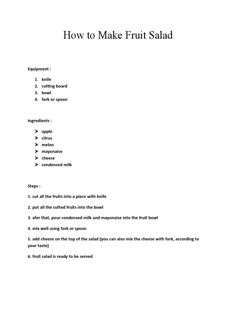 Step-by-Step Fruit Salad Recipe | PDF