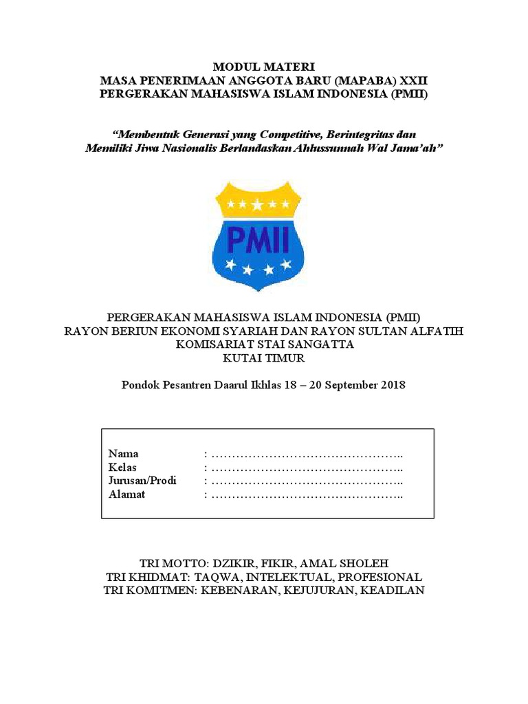 Modul MAPABA PMII XXII: Sambutan dan Nilai | PDF