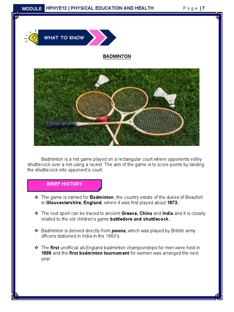 Chapter 1 Badminton Module | PDF | Racquet Sports | Athletic Sports