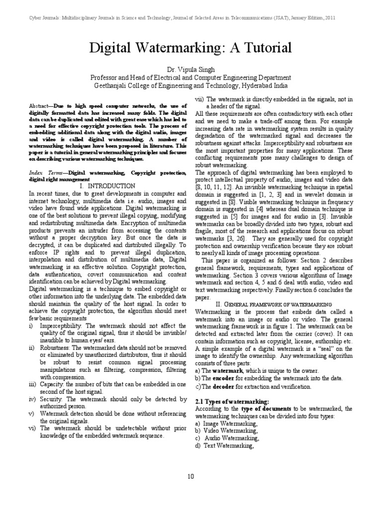 Digital Watermarking: A Tutorial | PDF | Digital Signal Processing ...