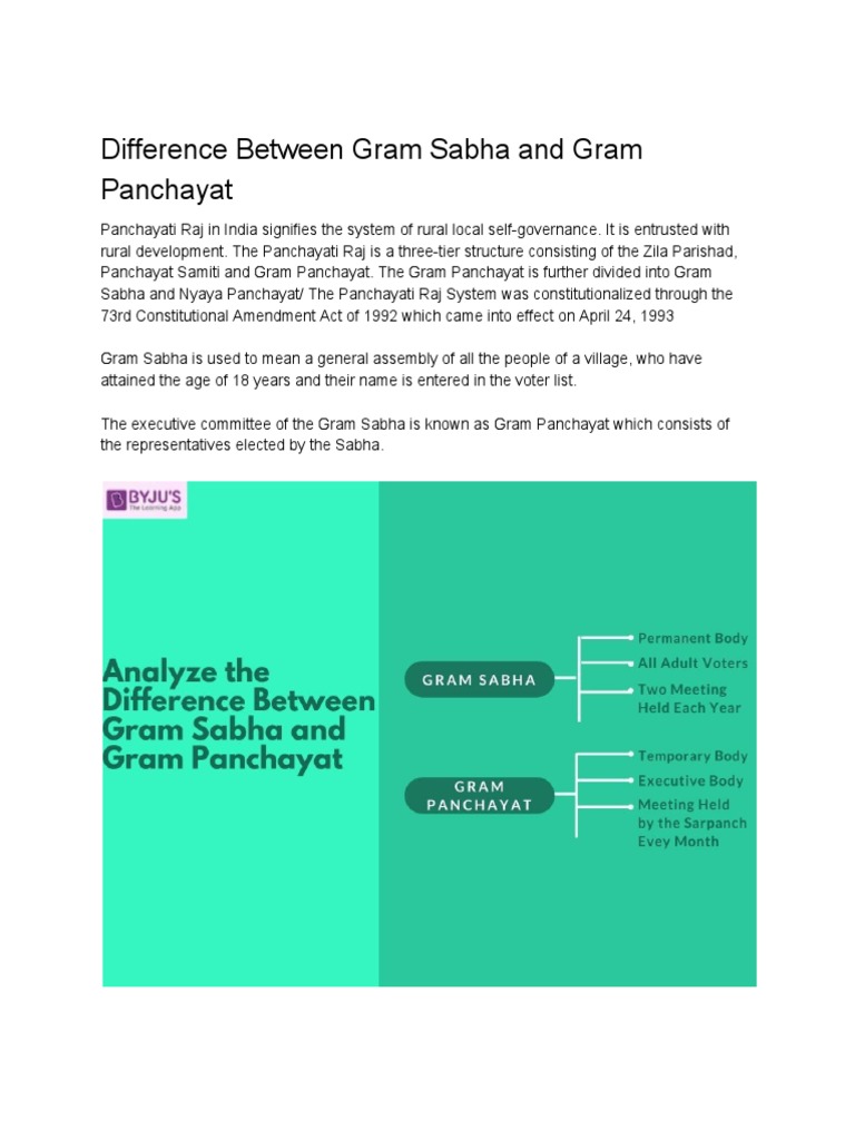 Difference Between Gram Sabha and Gram Panchayat | PDF Difference Between Gram Sabha and Gram Panchayat | PDF