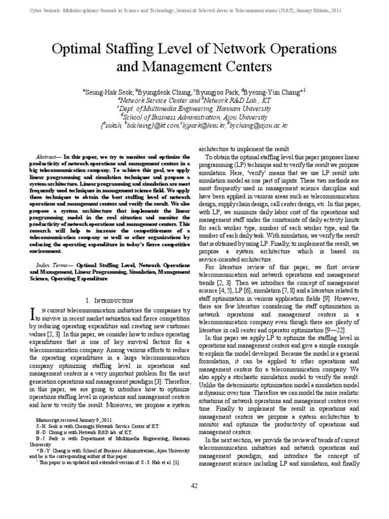 Optimal Staffing Level of Network Operations and Management Centers ...