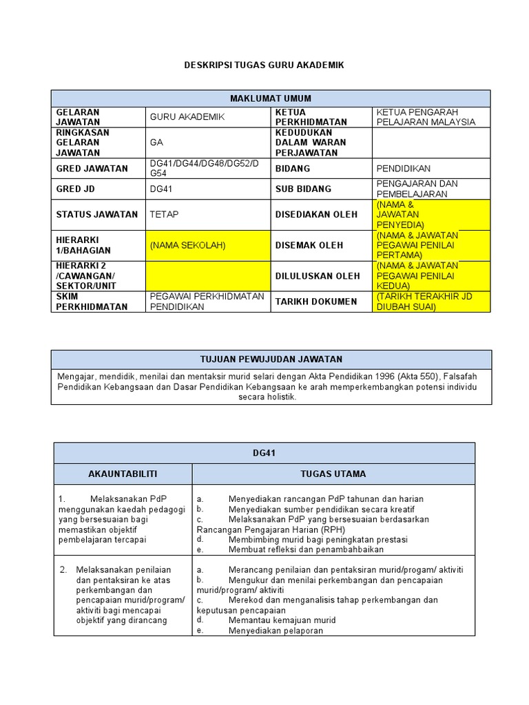 DESKRIPSI TUGAS GURU AKADEMIK DG 41 | PDF