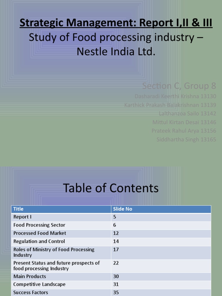 Study of Food Processing Industry - Nestle India LTD.: Strategic ...