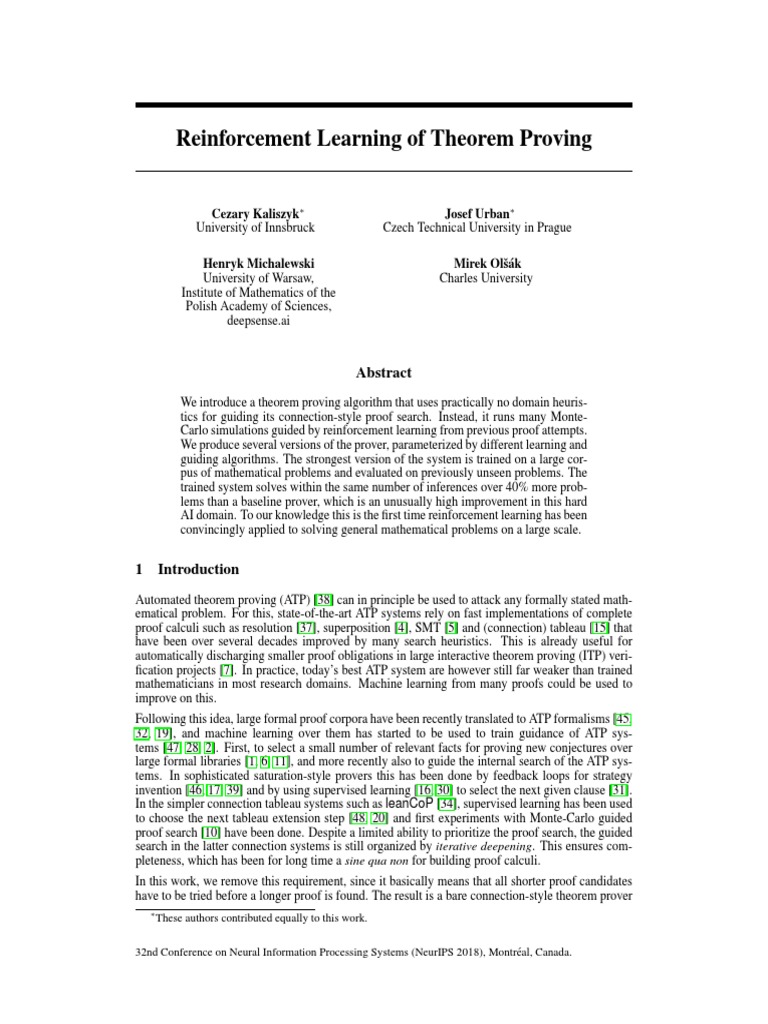 Reinforcement Learning of Theorem Proving | PDF | Mathematical Proof | Logic