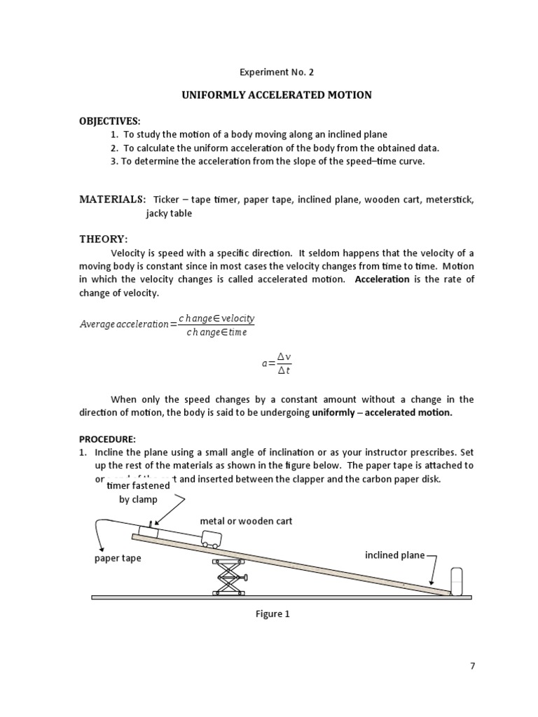 Uniformly Accelerated Motion Experiment | PDF | Velocity | Acceleration