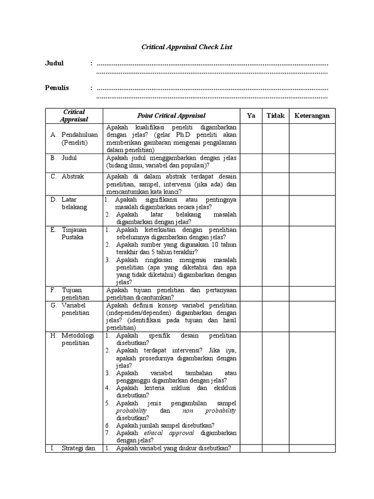 Critical Appraisal Check List | PDF