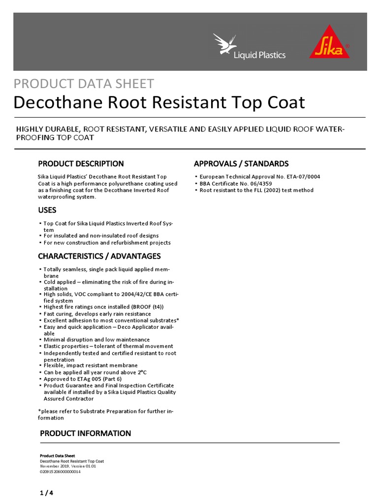 Decothane Root Resistant Top Coat: Product Data Sheet | PDF | Relative ...