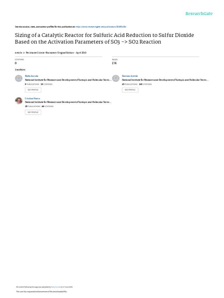 Sizing of A Catalytic Reactor For Sulfuric Acid Reduction To Sulfur ...