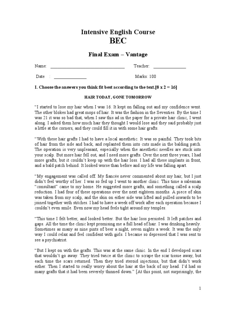 BEC Sample Model Test Paper | PDF | Diet (Nutrition) | Diet & Nutrition