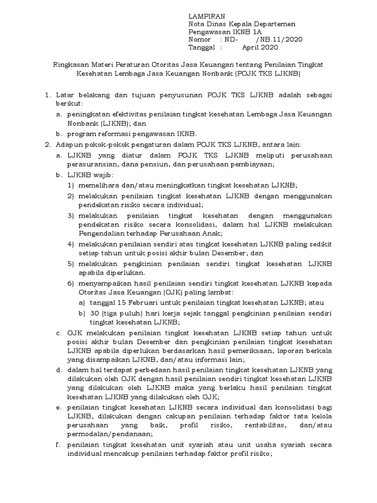 Summary POJK 28-2020 - TKS LJKNB | PDF