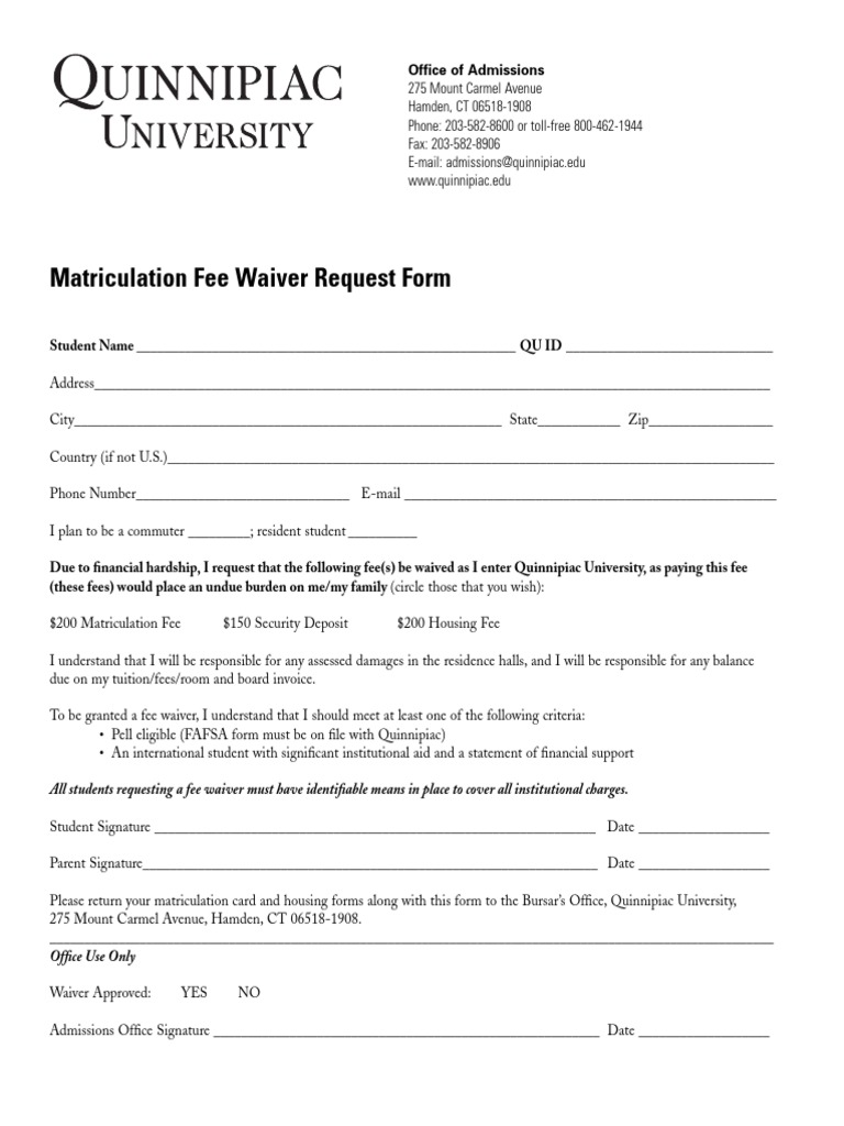 Matriculation Fee Waiver Request Form | PDF | Fee | Business