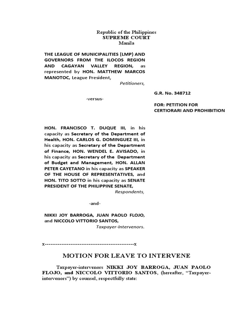 4 Motion For Leave To Intervene | PDF | Standing (Law) | Intervention (Law)