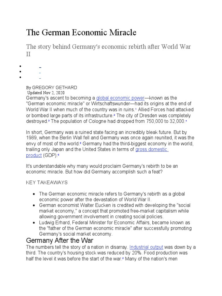 The German Economic Miracle | PDF | Germany | World Politics