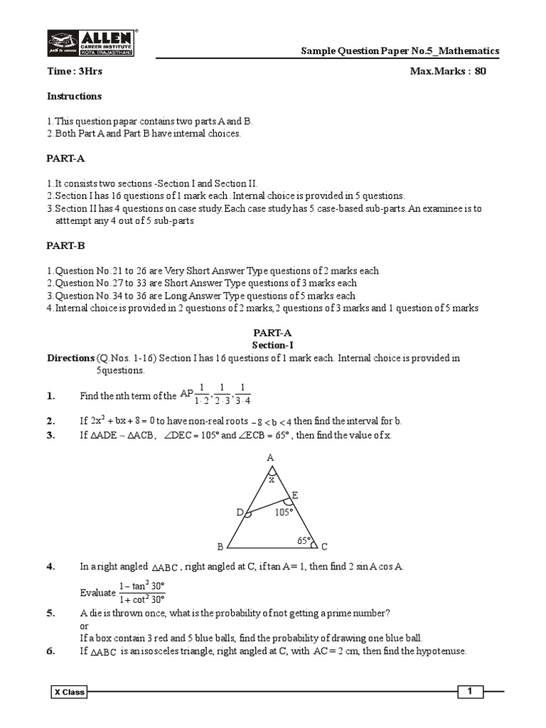 Sample Question Paper No.5 - Mathematics Time: 3Hrs Max - Marks: 80 ...