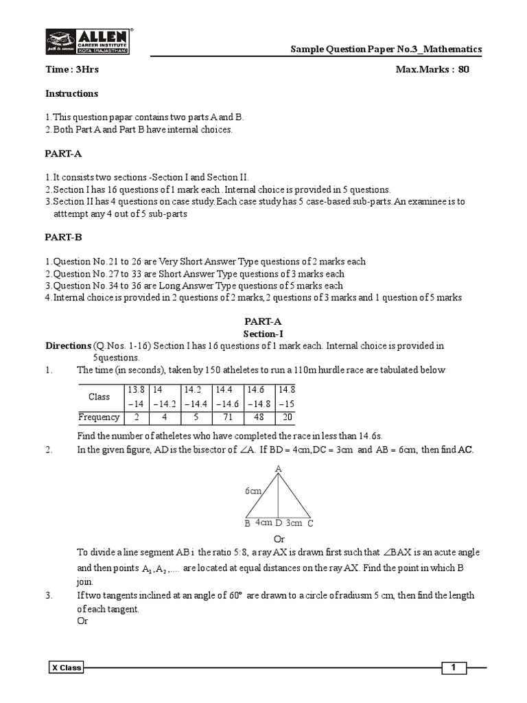 Sample Question Paper No.3 - Maths | PDF | Circle | Area
