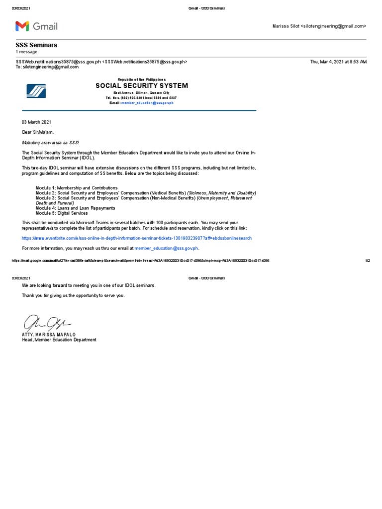 Social Security System: SSS Seminars | PDF | Social Security (United ...