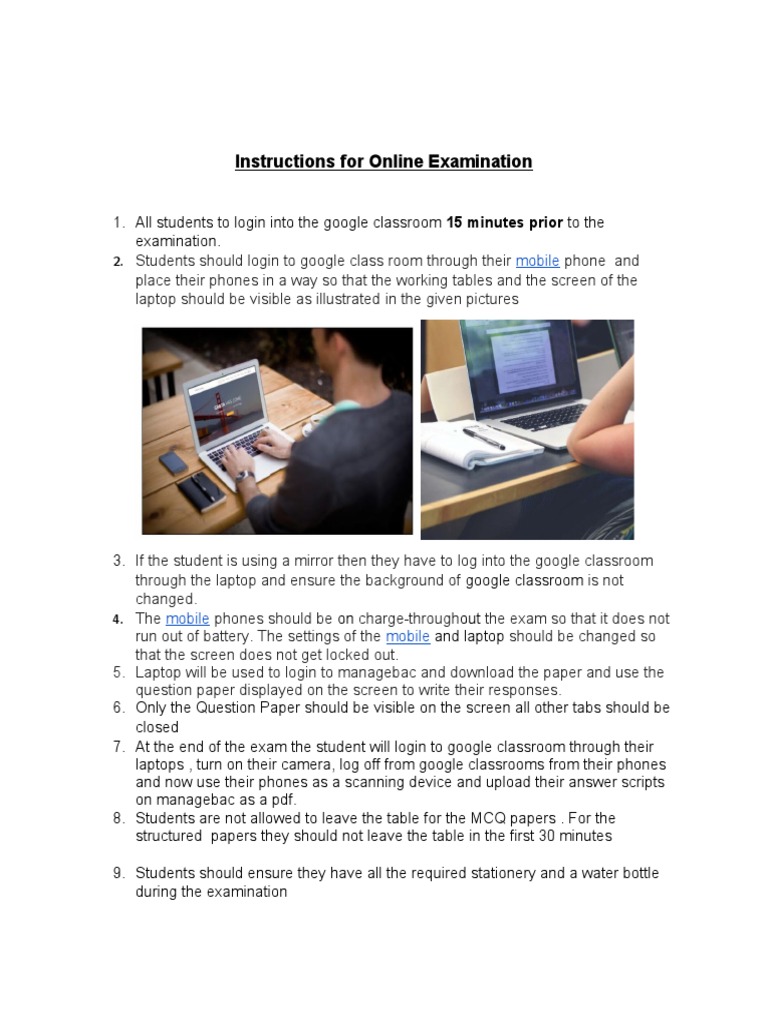 Instructions For Online Examination: Mobile | PDF