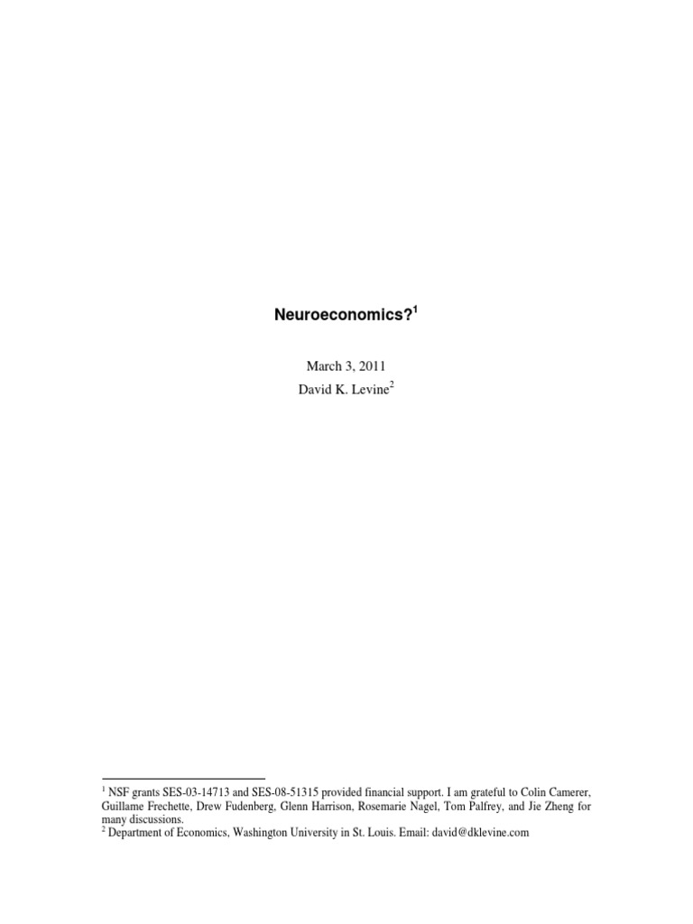 David K. Levine. Neuroeconomics (2011) | PDF | Economics | Business