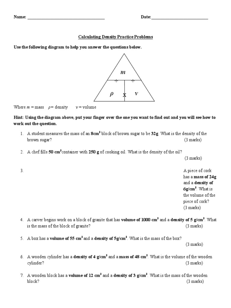 Calculating Density Practice Problems | PDF | Density | Volume