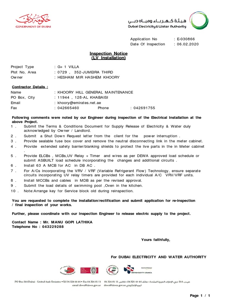 Inspection Notice (LV Installation) | PDF | Relay | Electrical Components