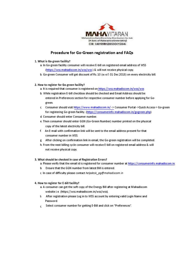 Procedure For Go-Green Registration and Faqs | PDF