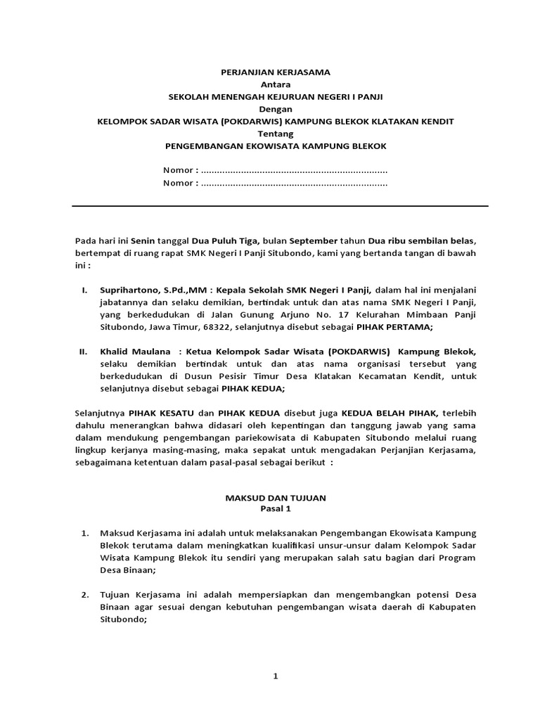 MOU SMK I Panji DG POKDARWIS | PDF