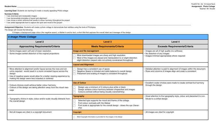 Tgj2o7-B GR 10 Photo Collage Assignment Rubric Feb 2021 | PDF ...