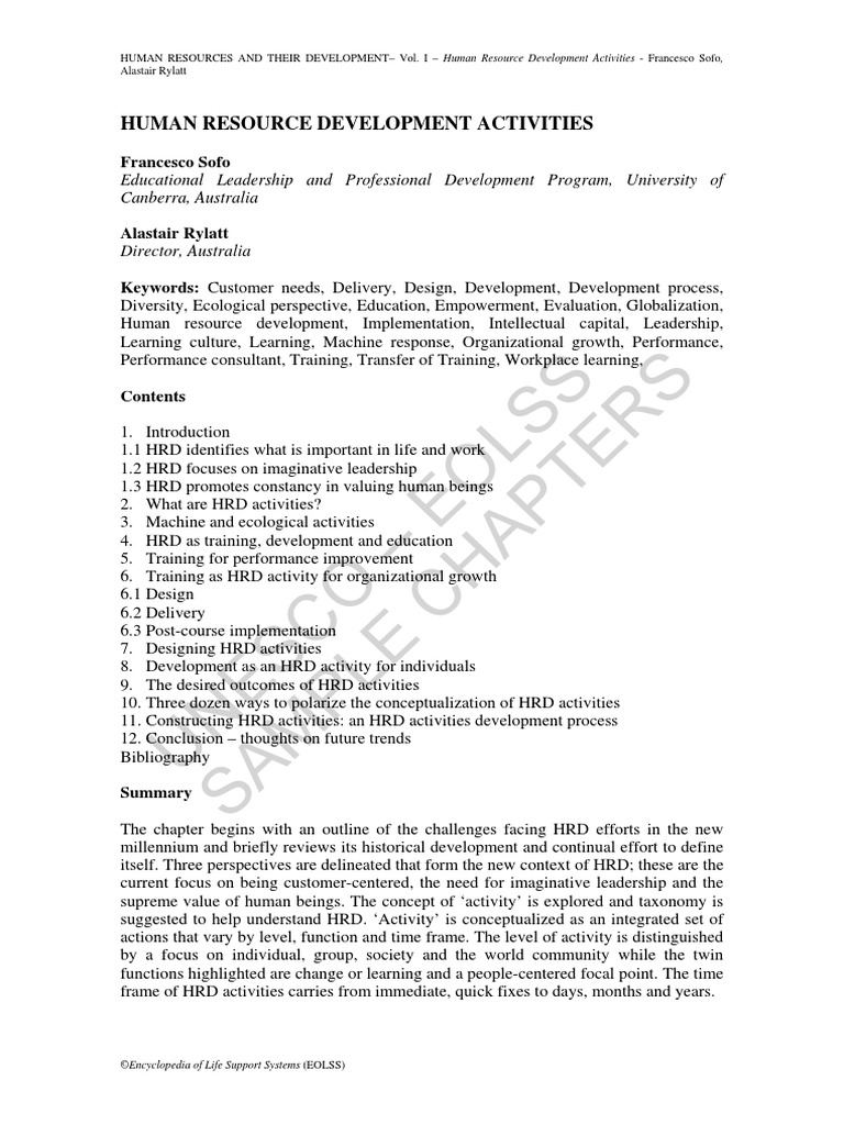 Unesco - Eolss Sample Chapters: Human Resource Development Activities ...