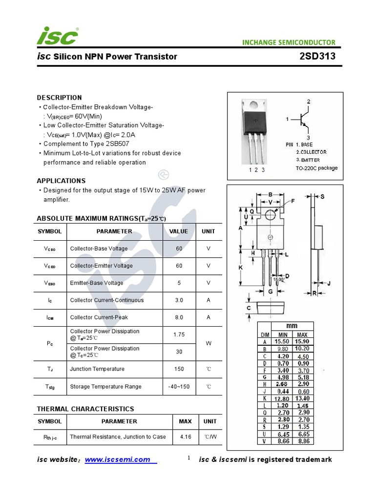 Silicon NPN Power Transistor: Description | PDF | Bipolar Junction ...