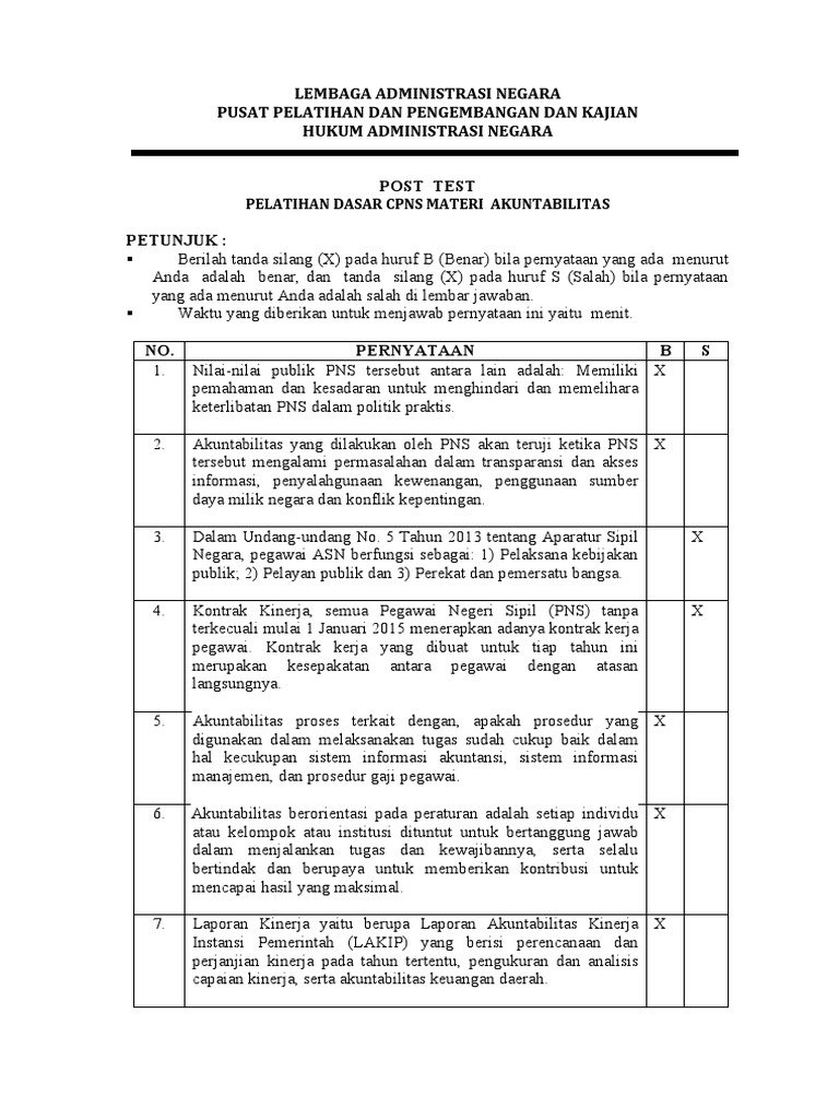 Soal Post-Test Akuntabilitas | PDF