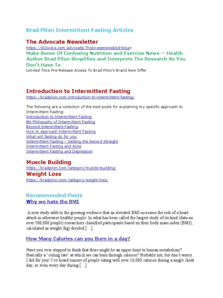 Brad Pilon's Guide to Intermittent Fasting: Collection of Articles and ...