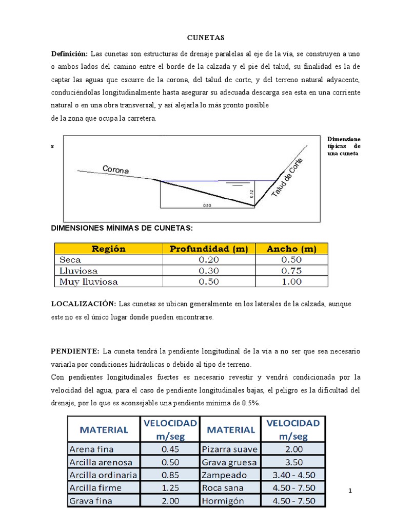 Documento Cuneta | PDF | Descarga (hidrología) | Topografía