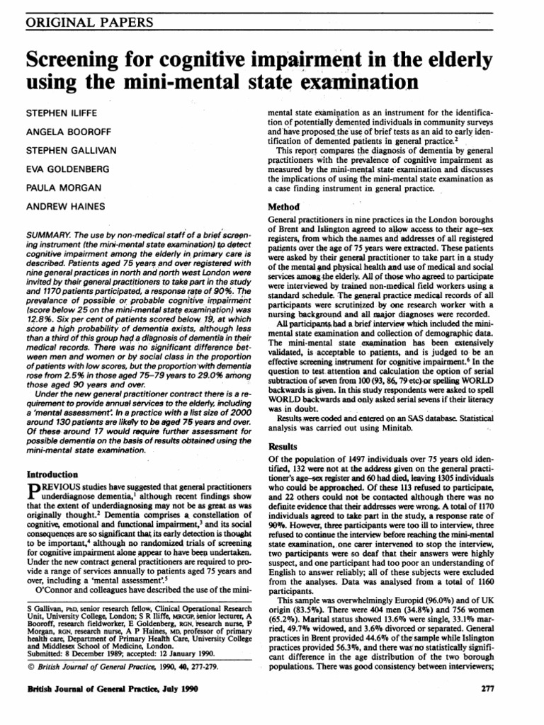 Mini Mental Examination | PDF | Dementia | Physical Examination