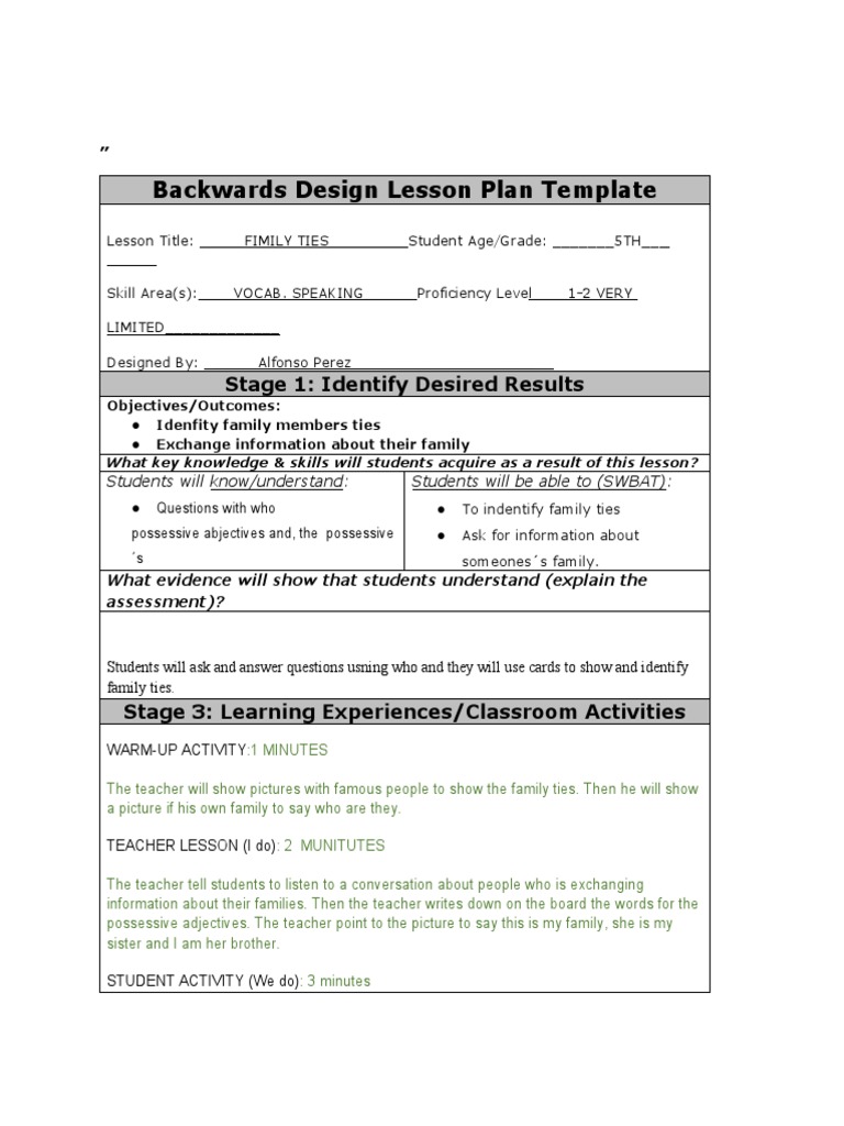 Backwards Design Lesson Plan Template: Stage 1: Identify Desired ...