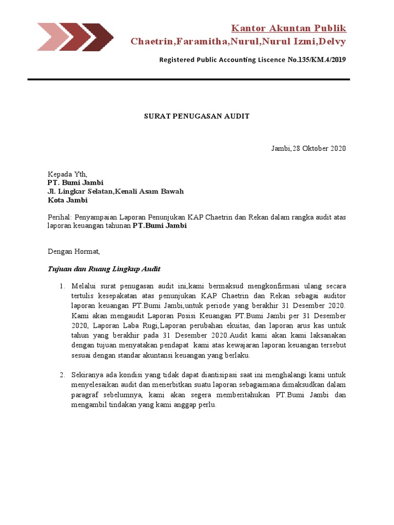1 - Surat Penugasan Audit - Kelompok 5 | PDF