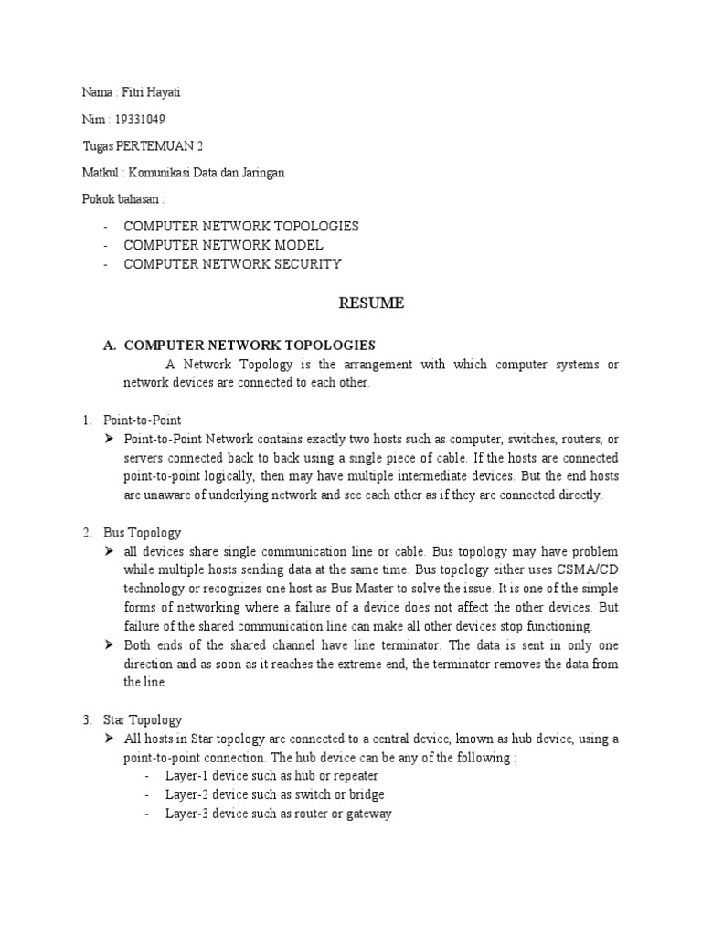 Resume: A. Computer Network Topologies | PDF | Network Topology | Internet Protocol Suite