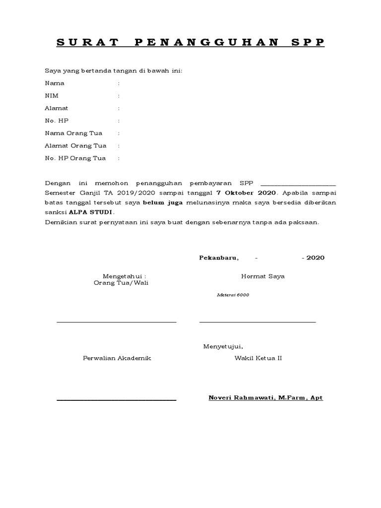 Template - Surat Penangguhan SPP | PDF