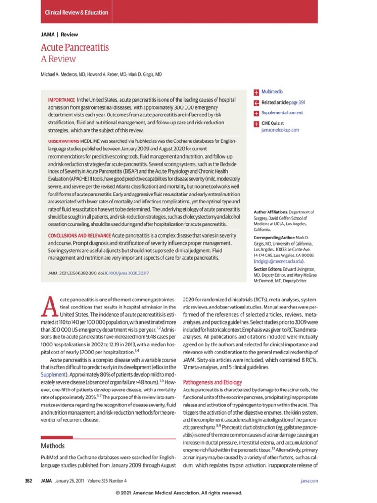 Acute Pancreatitis Review JAMA 2021 | PDF