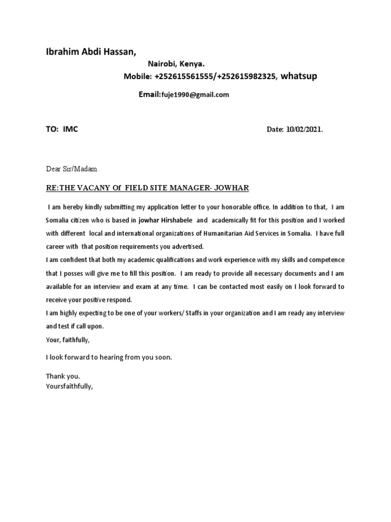 Cover Letter IMC | PDF