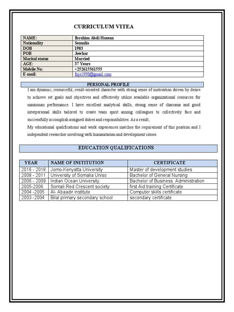 WASH Officer CV - Ibrahim Abdi Hassan | PDF | Hygiene | Wash